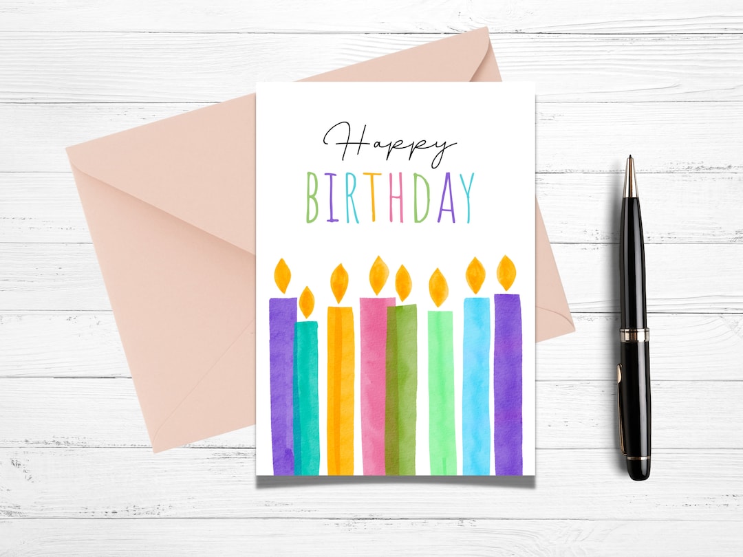 Rainbow Candle Birthday Card, Happy Birthday Card, Simple Birthday Card ...