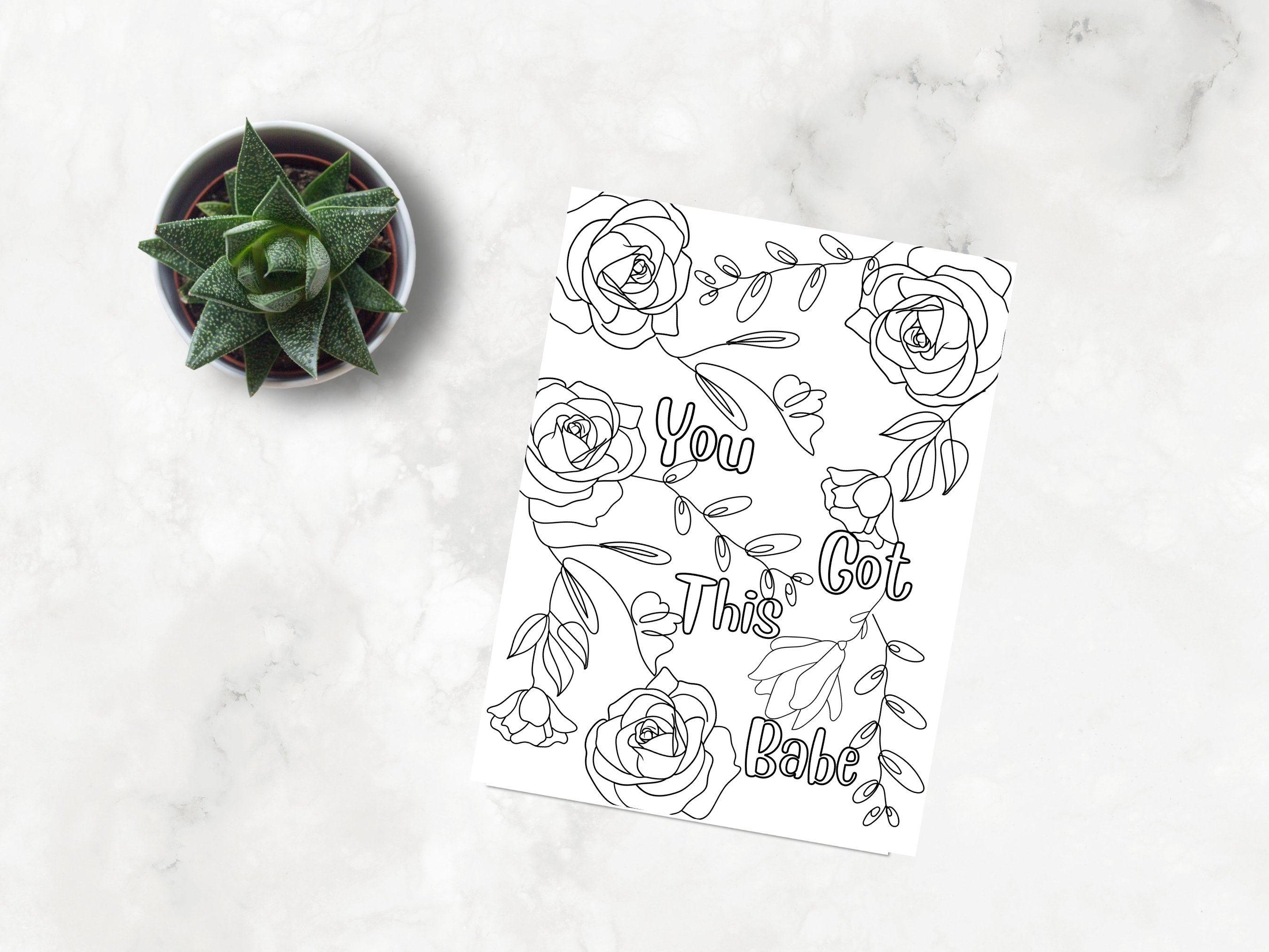 Adult and Children's Coloring Page, Floral, Positivity Quotes, Instant ...