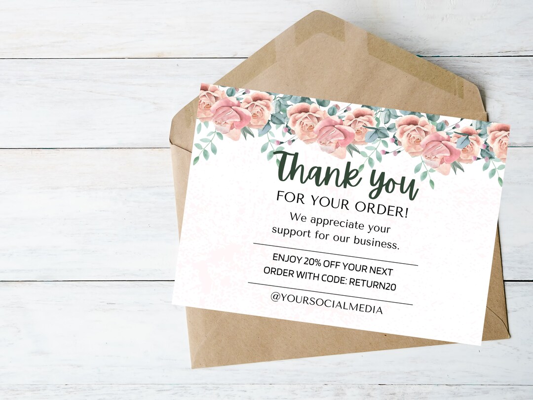 Editable Small Business Thank You Card, Small Business Package Insert Card, Floral, Canva ...