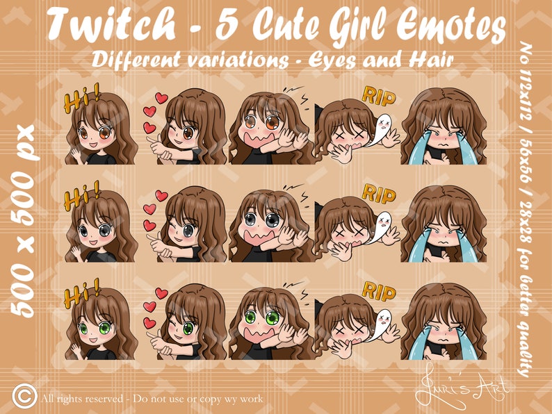 Emote Twitch Custom, Custom Emote, Choose Your Colors, Brown Hair ...