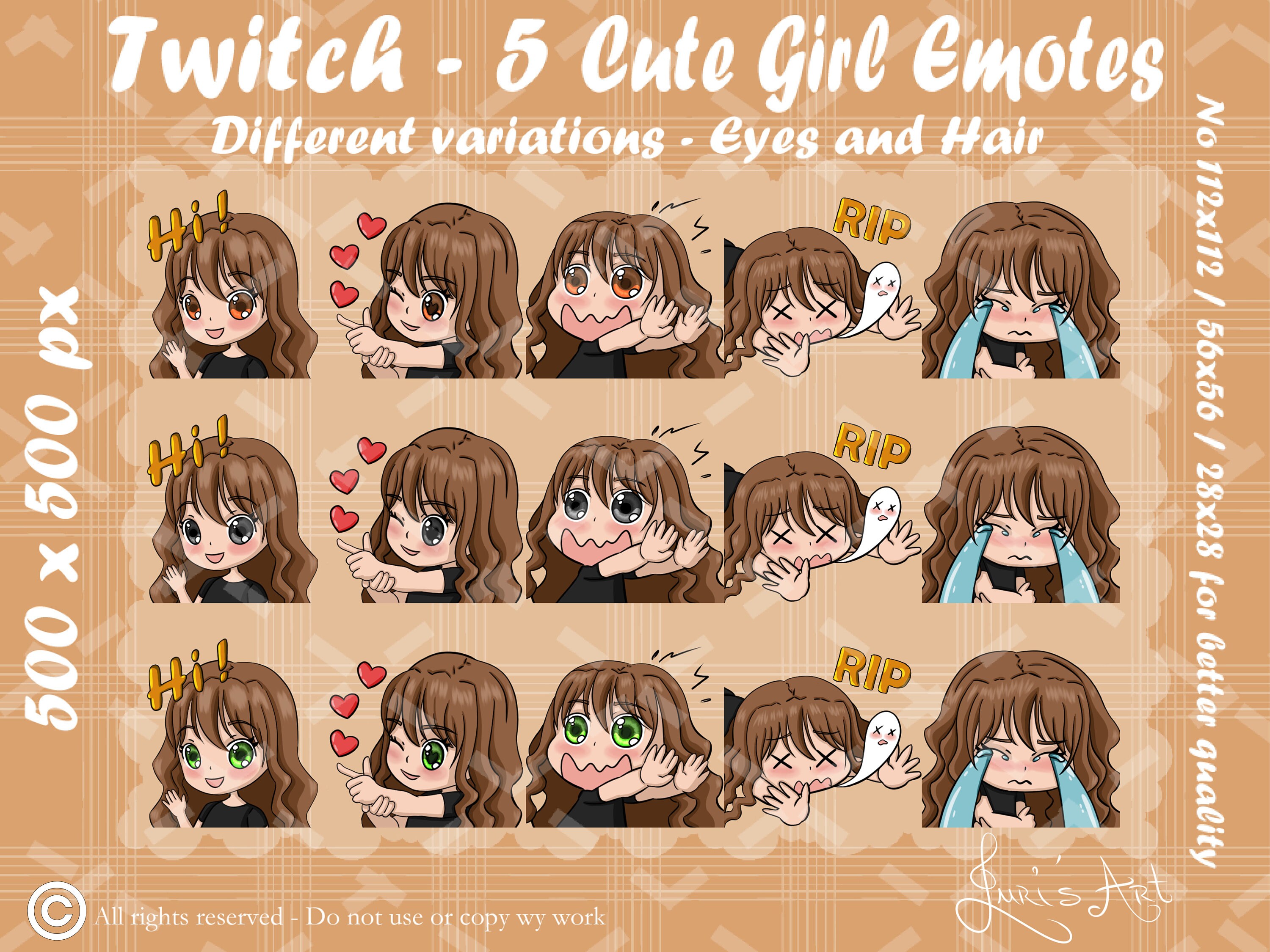 Emote Twitch Custom, Custom Emote, Choose Your Colors, Brown Hair ...
