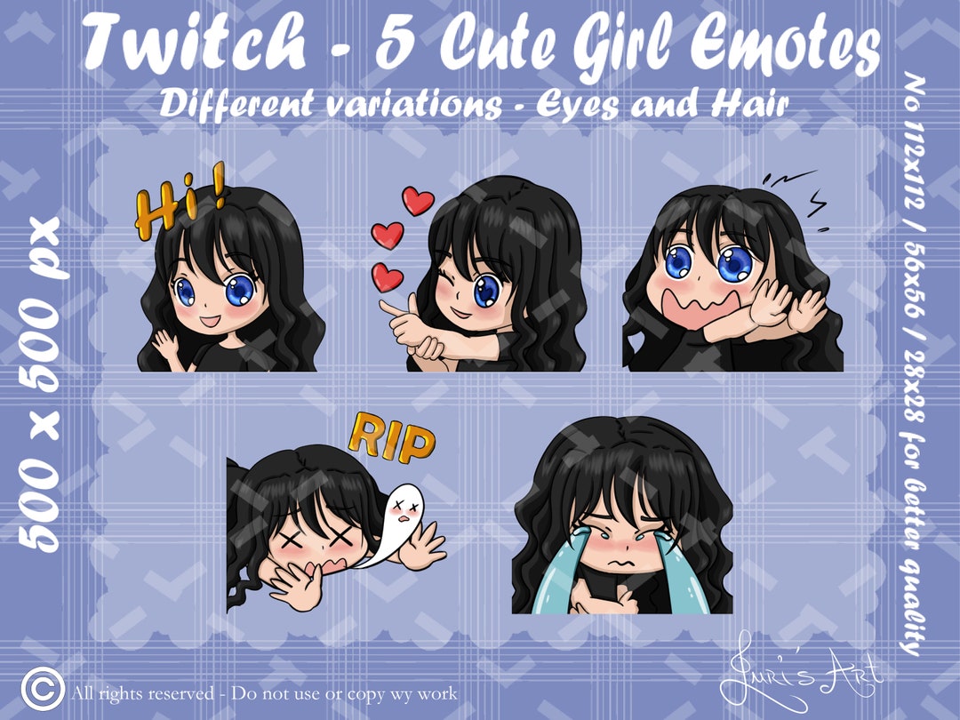 Emote Twitch Custom, Custom Emote, Choose Your Colors, Black Hair ...