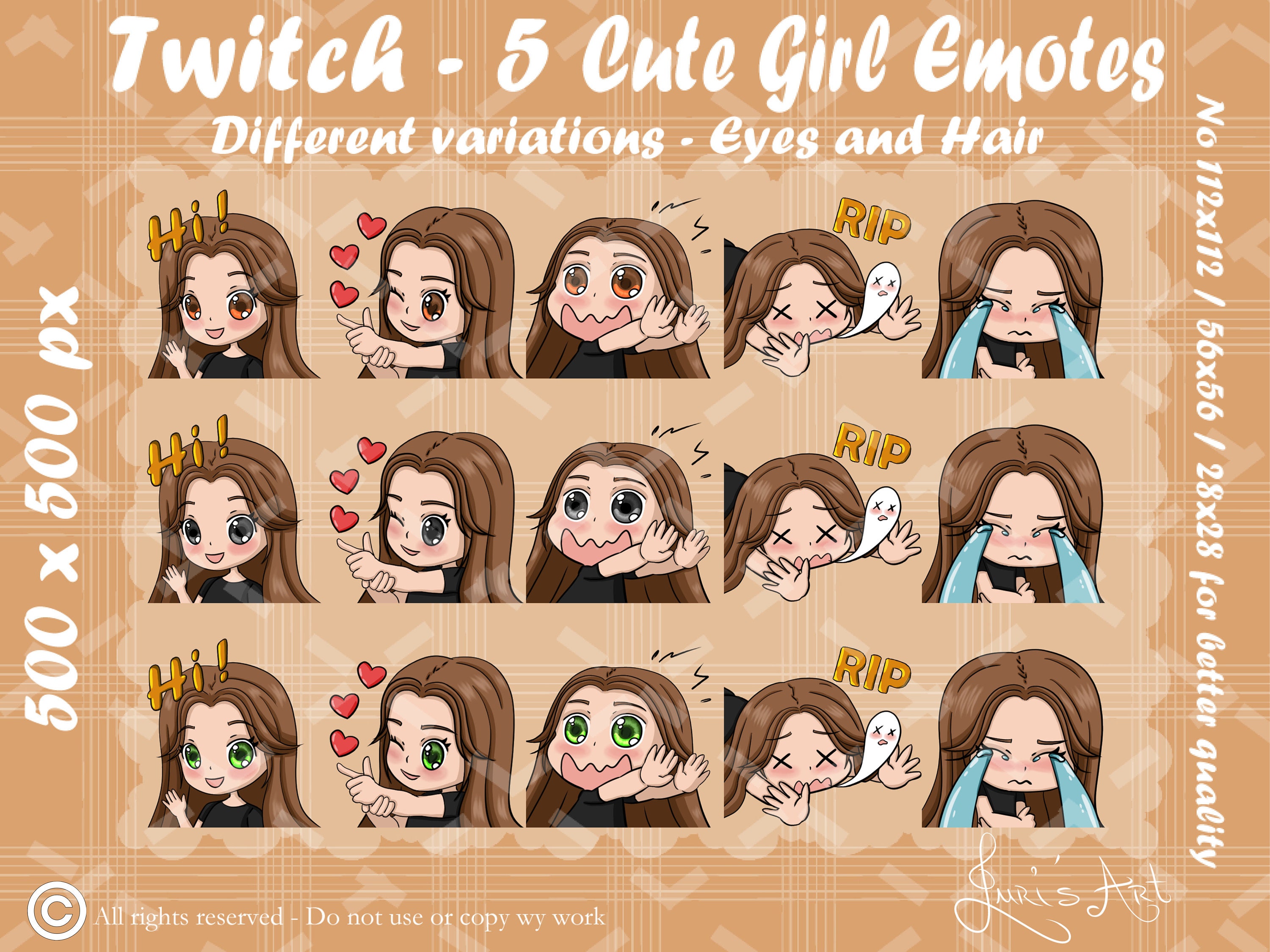 Emote Twitch Custom, Custom Emote, Choose Your Colors, Brown Hair ...