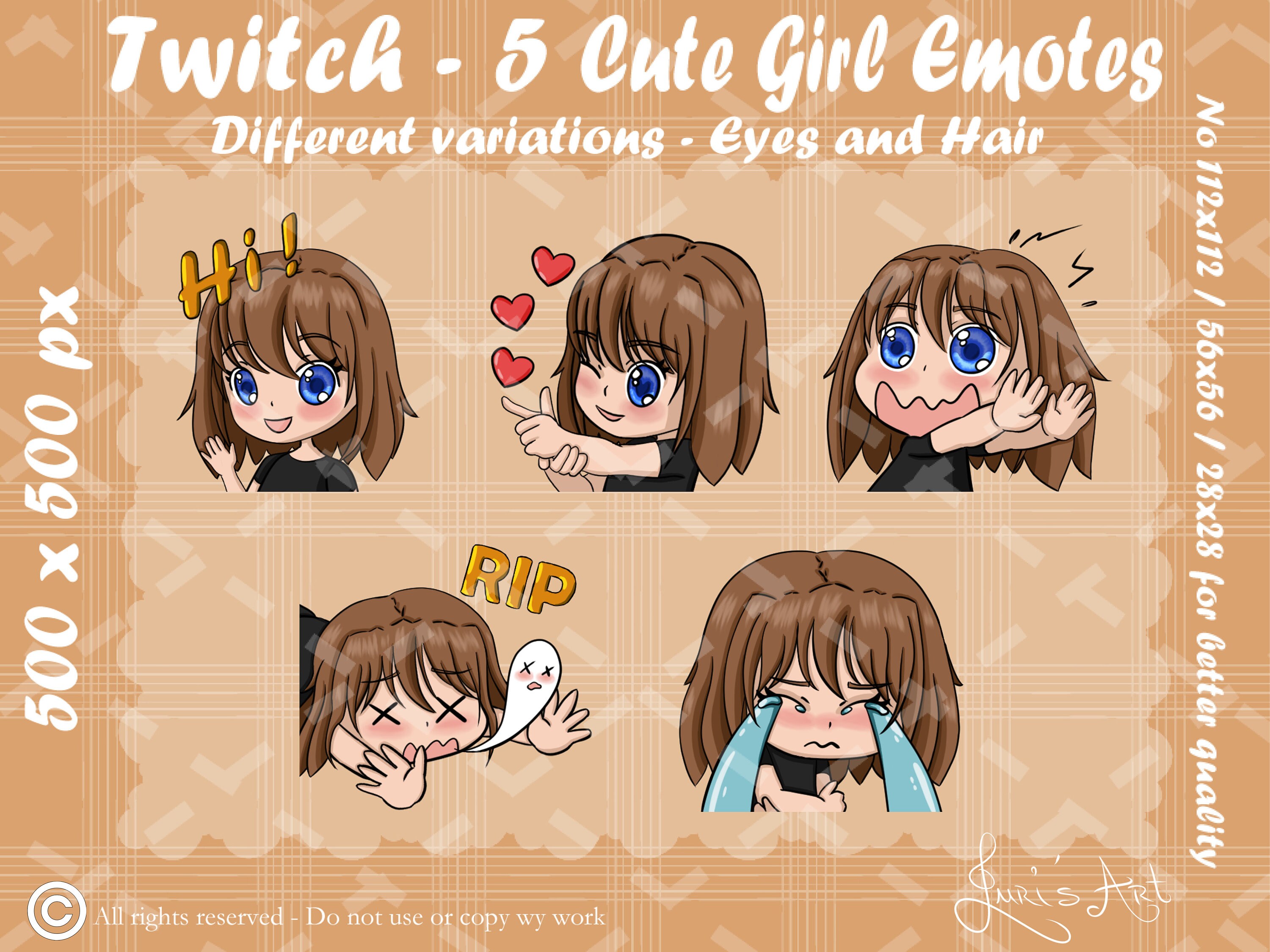 Emote Twitch Custom, Custom Emote, Choose Your Colors, Brown Hair ...