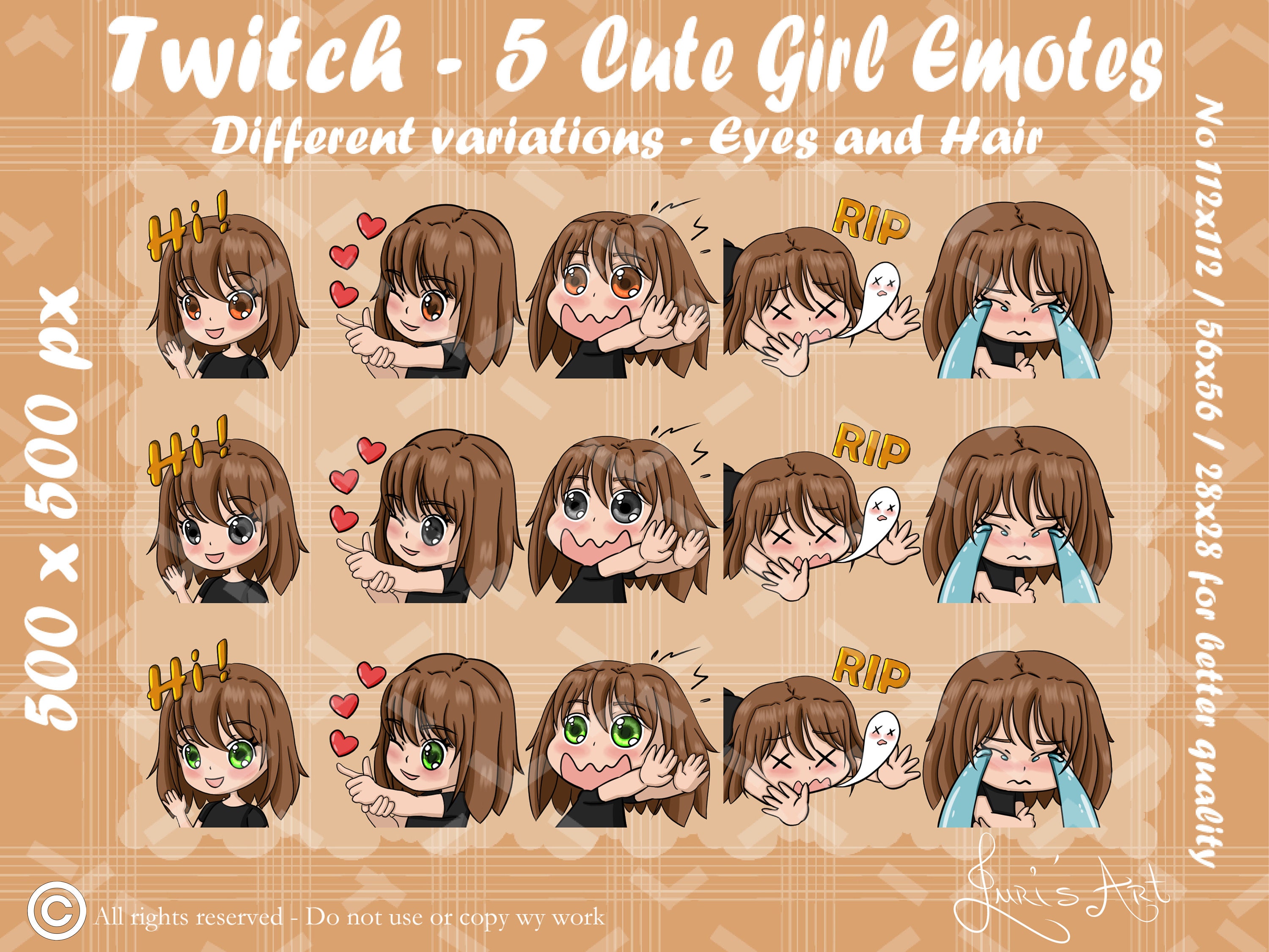 Emote Twitch Custom, Custom Emote, Choose Your Colors, Brown Hair ...