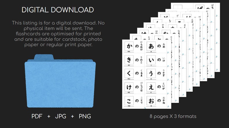 Hiragana Japanese Flashcards Printable Press Quality - Etsy