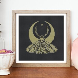 Macabre Skull Moth With Moon Cross Stitch Pattern PDF - Etsy