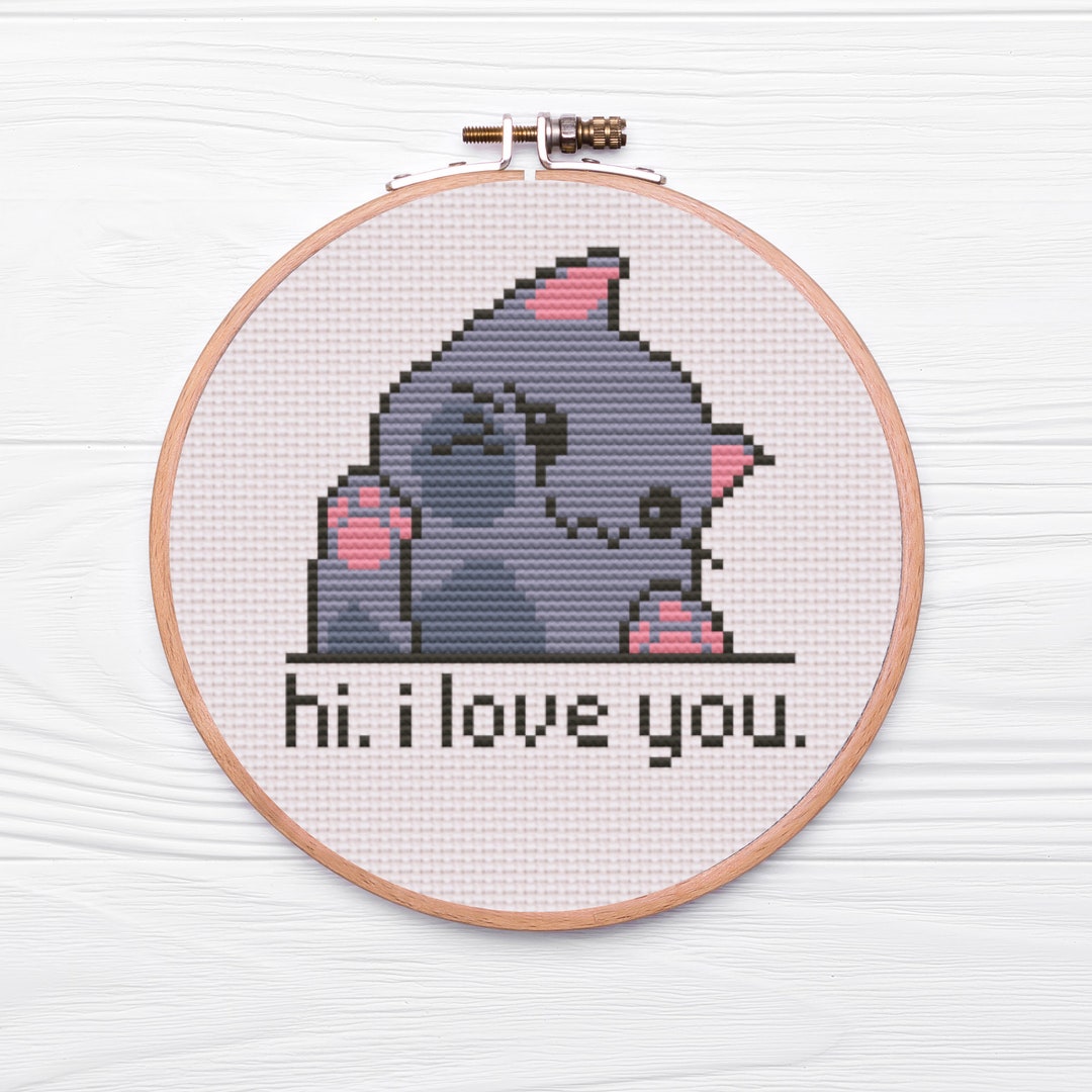 Hi. I Love You. Smushed Cat Cross Stitch Pattern - PDF Download - Etsy