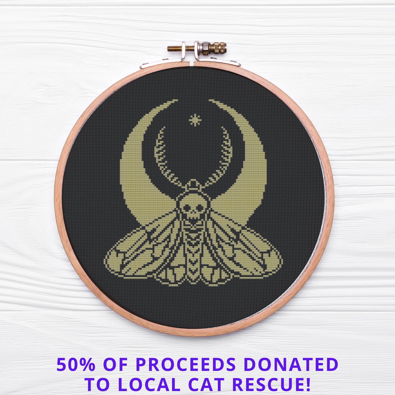 Macabre Skull Moth With Moon Cross Stitch Pattern PDF - Etsy
