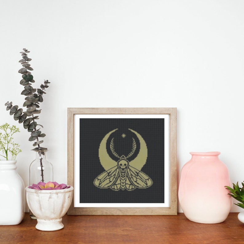 Macabre Skull Moth With Moon Cross Stitch Pattern PDF - Etsy