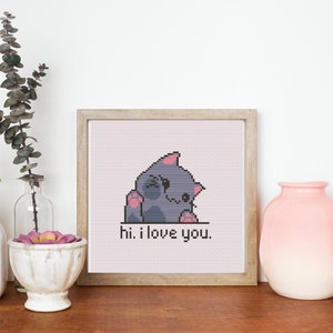 Hi. I Love You. Smushed Cat Cross Stitch Pattern - PDF Download - Etsy