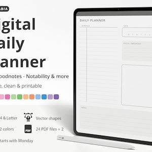 Simple Digital Daily Planner Goodnotes Notability Printable 12 Color - Etsy