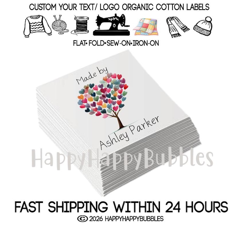 Tree of Life Heart Personalized Custom Fabric Labels Organic Cotton ...