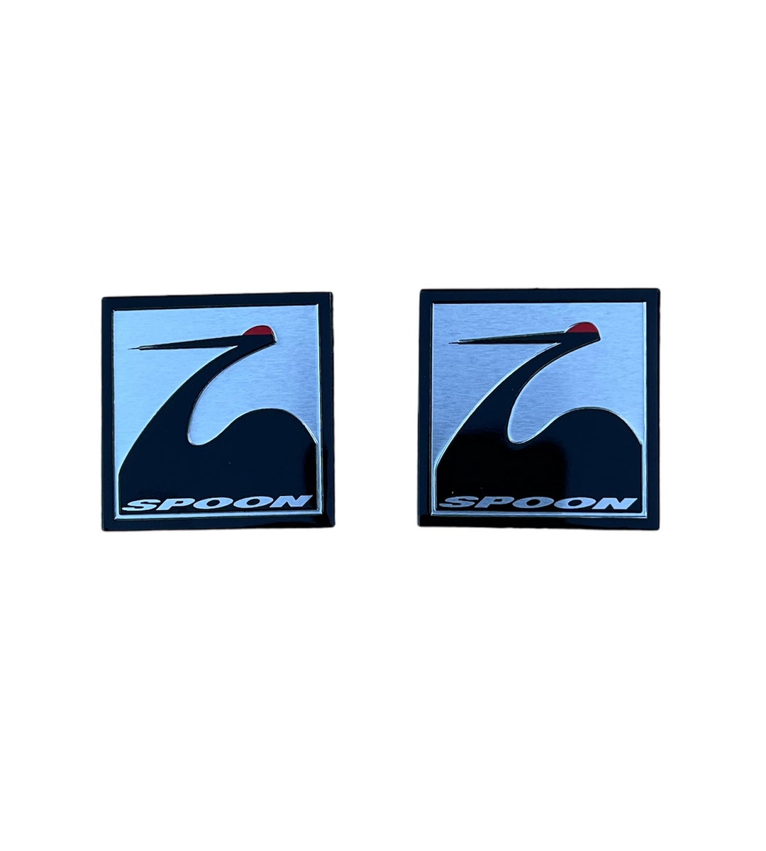 2 Fender Badge Aluminum Emblems Square Spoon Sports for Honda Acura ...