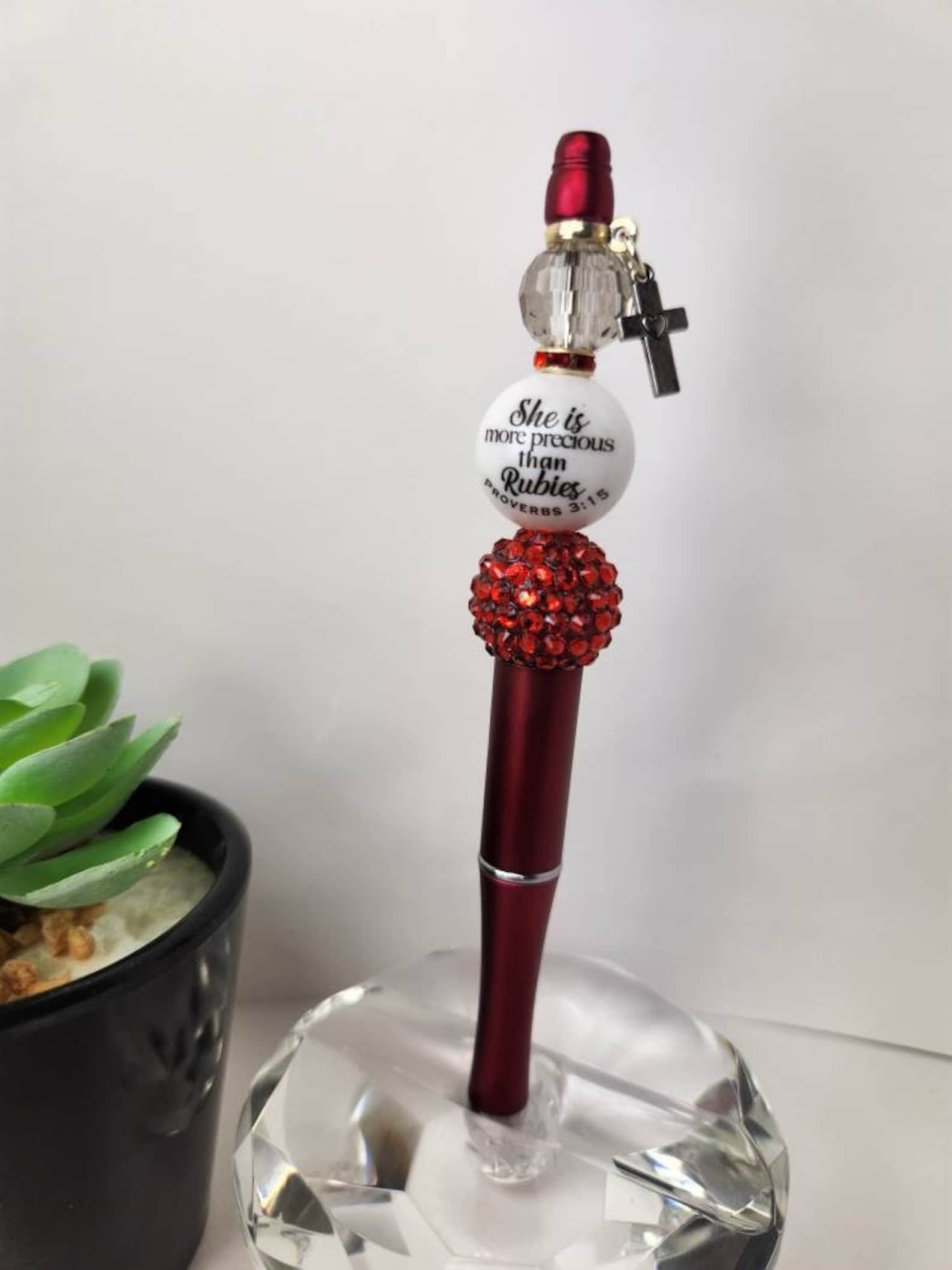 She is More Precious as Rubies Beaded Pen, Cross Charm, Fancy Pen, Bead ...