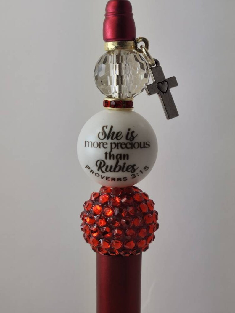 She is More Precious as Rubies Beaded Pen, Cross Charm, Fancy Pen, Bead ...