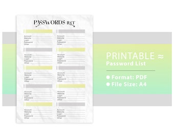 Password Tracker Printable for Password Log for Password Organizer for ...