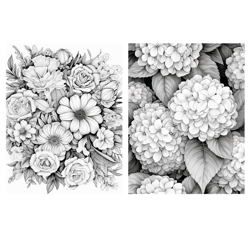 Greyscale Floral Coloring Pages Printable - Etsy