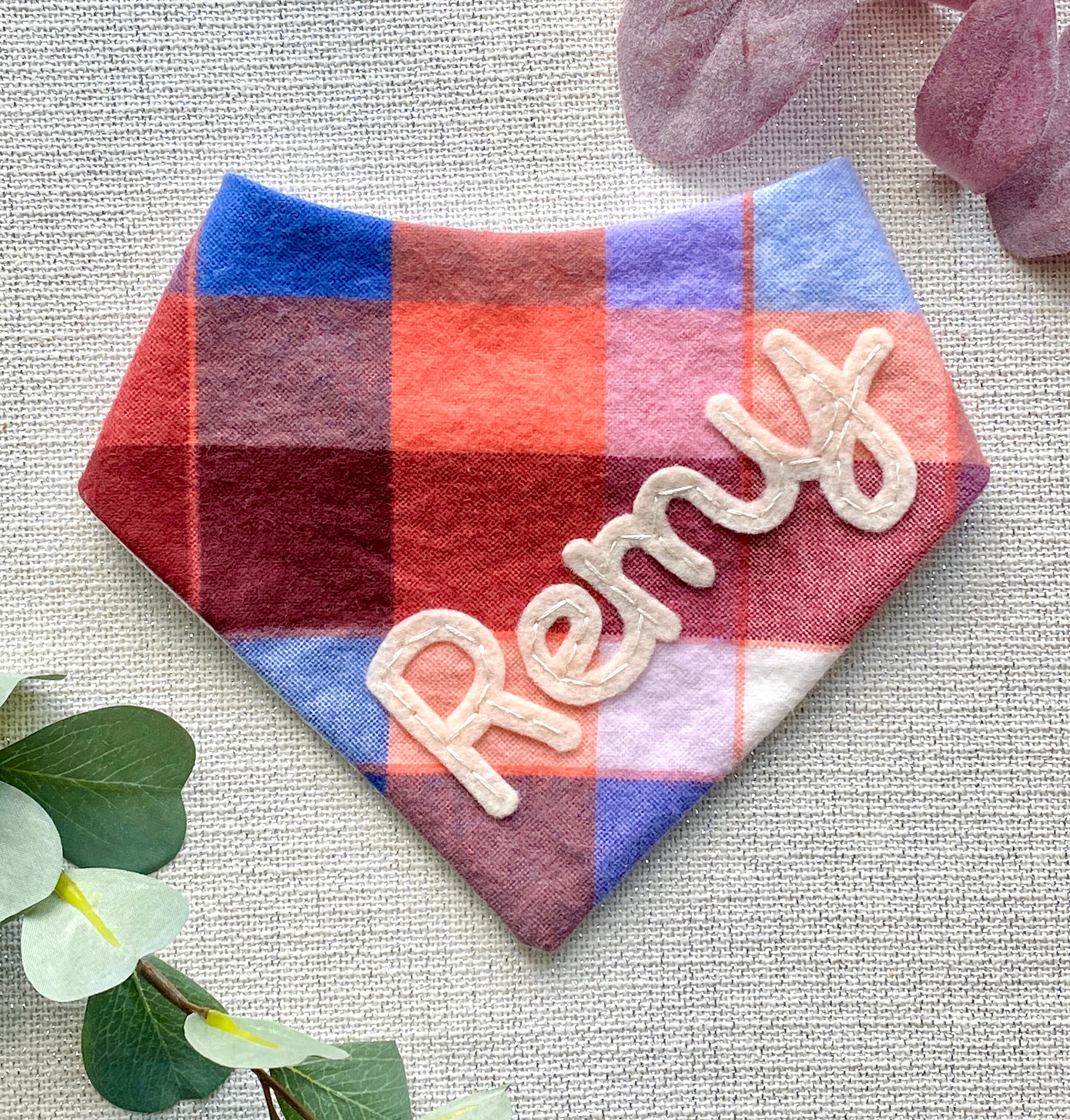 Personalized Plaid Dog Bandana | Custom Name Pet Bandana | Hand ...