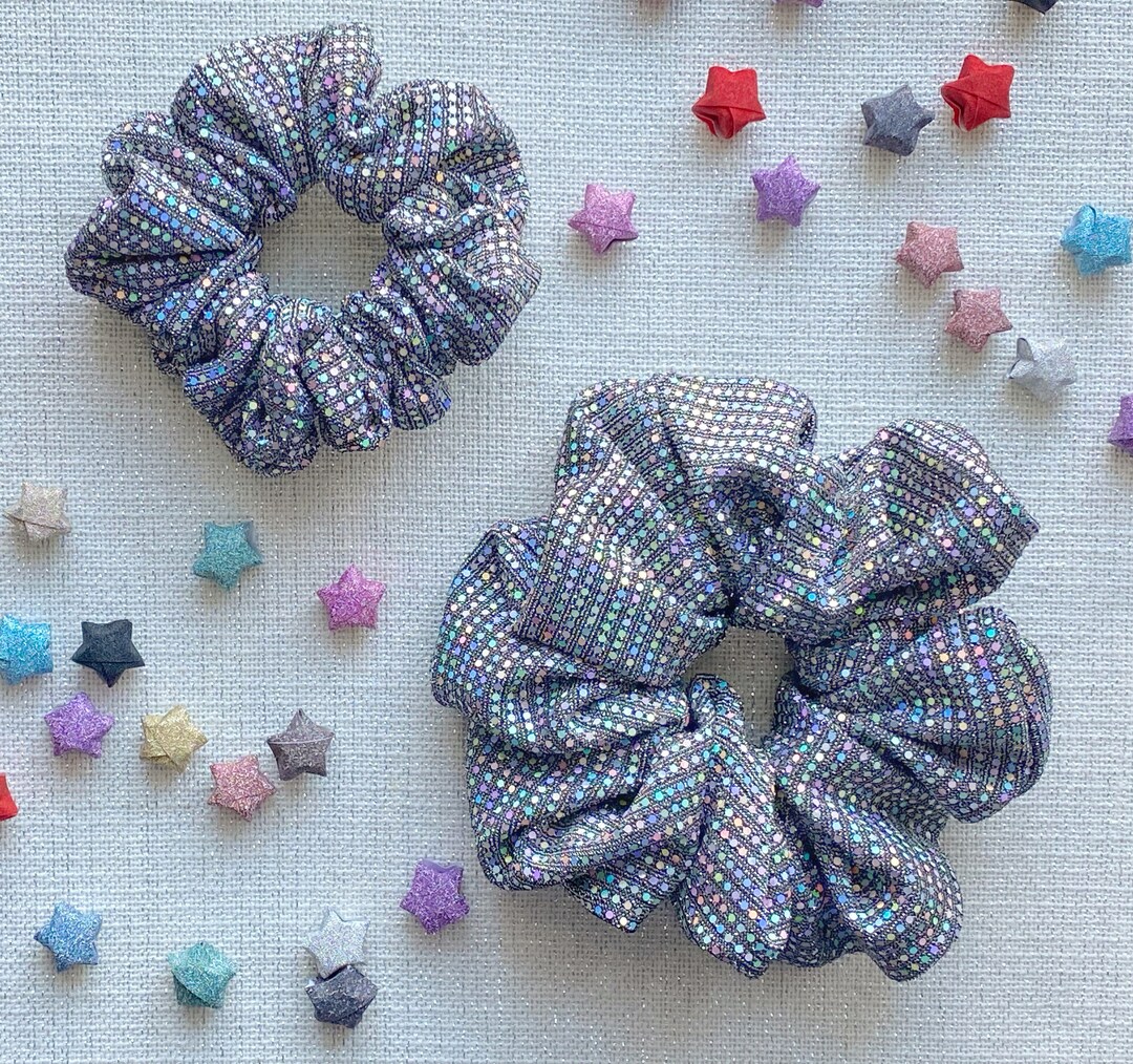 XL Oversized Sequin Scrunchie, Silver Sparkle Scrunchie, Holographic ...