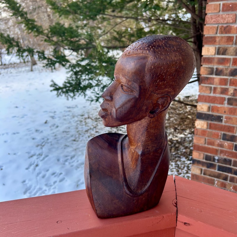 African Wood Head Statues - Etsy