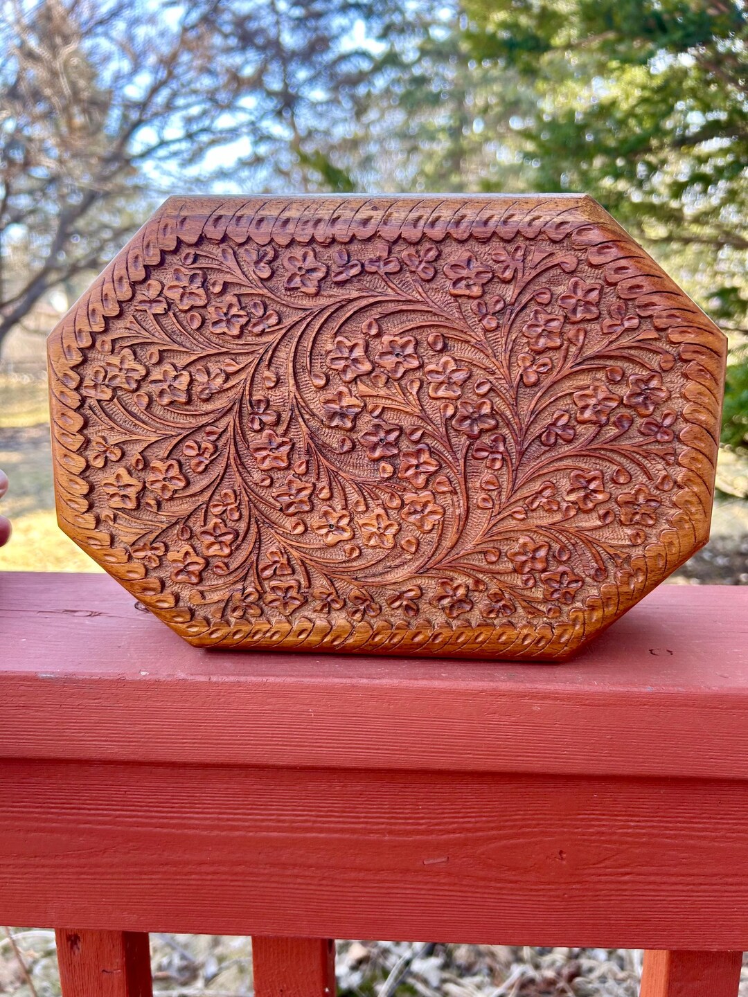 Vintage Wood Hand Carved Jewelry Box Octagon Shape - Etsy