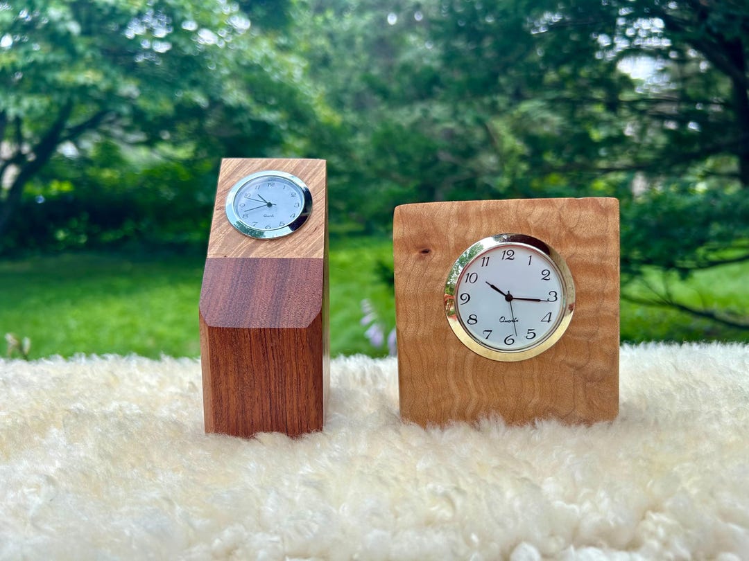 Pair of Beautiful Miniature Burl Wood Desk Clocks - Etsy