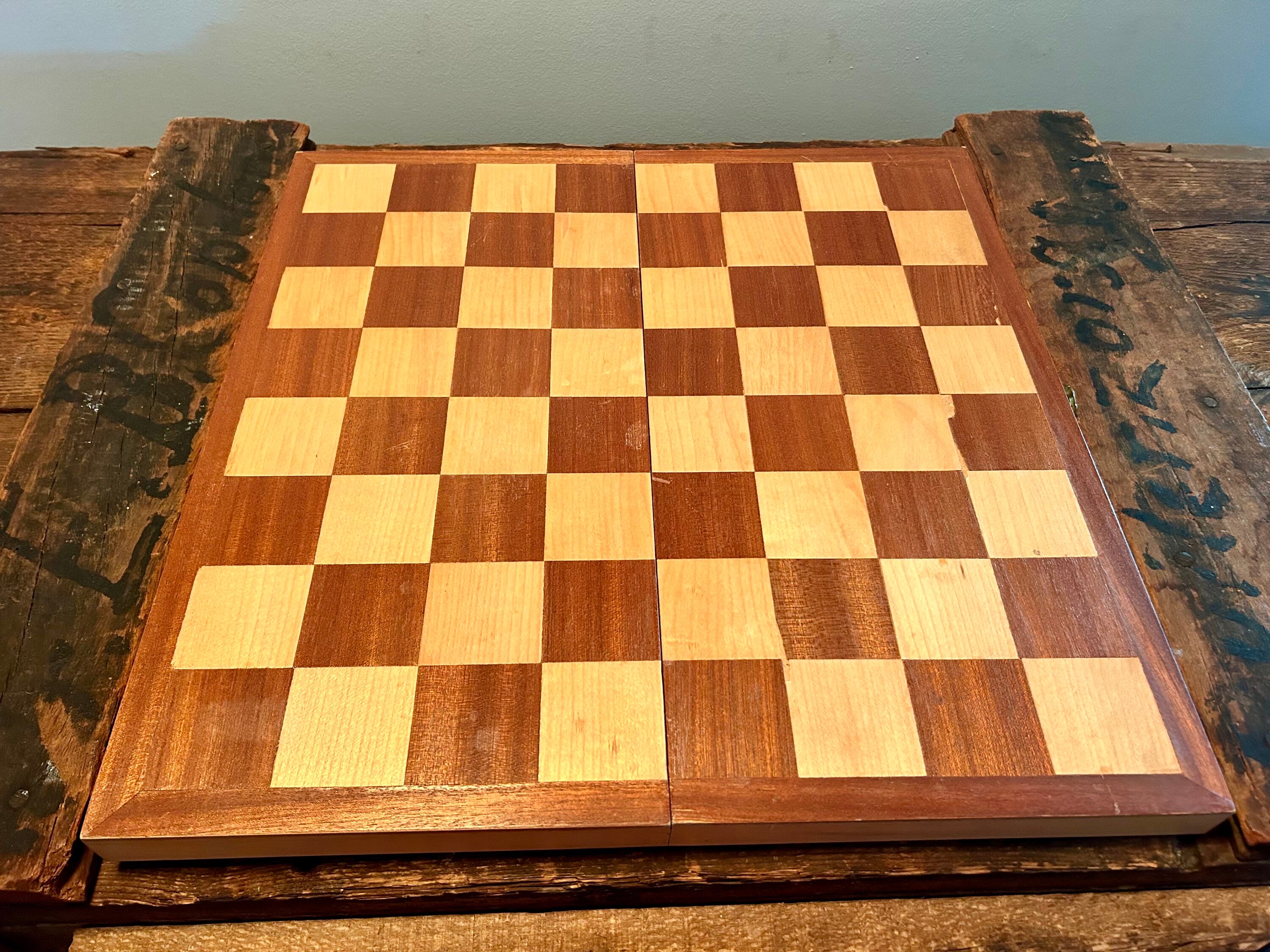 Vintage Folding Wooden Chess Board, 16x16 Overall, 12.5 Board With 1 ...
