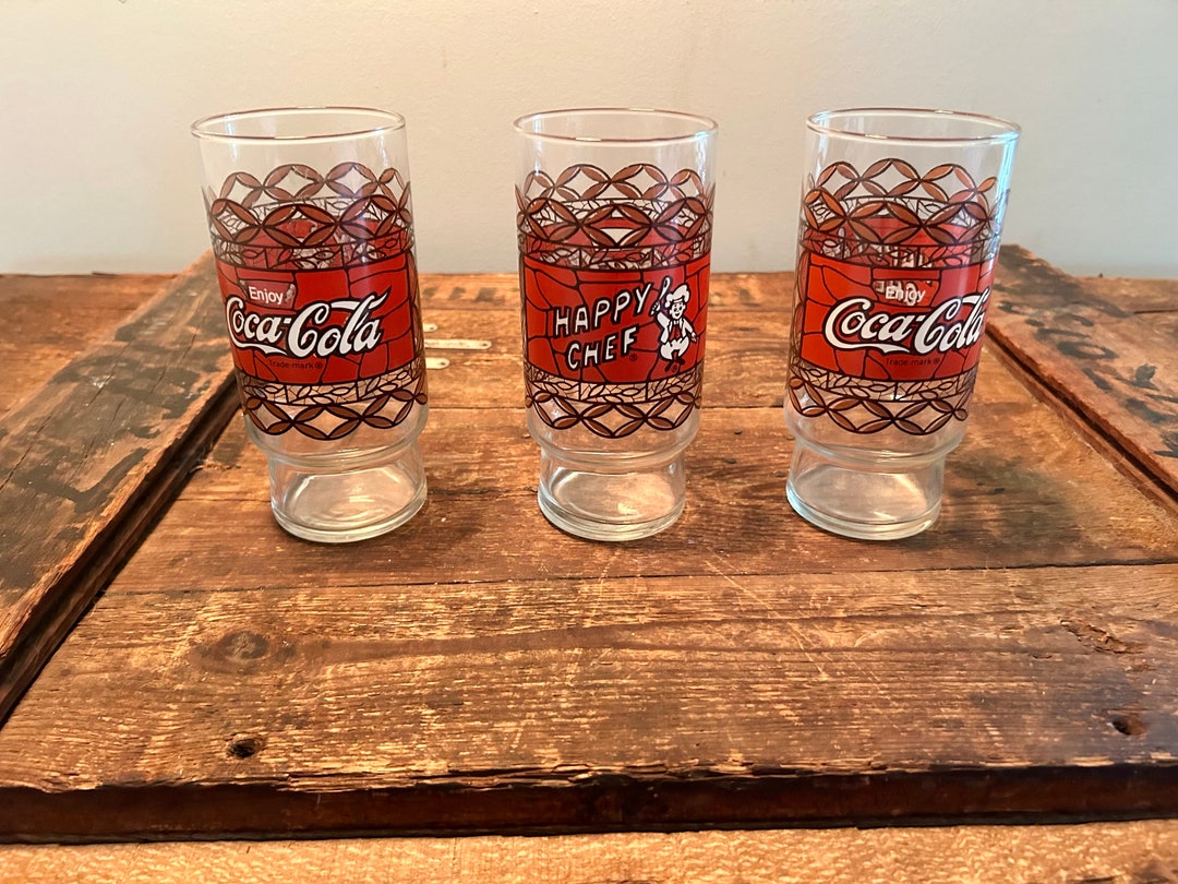 Coca-cola Happy Chef Restaurant 80s Glass Faux Tiffany Stained-glass 6 ...