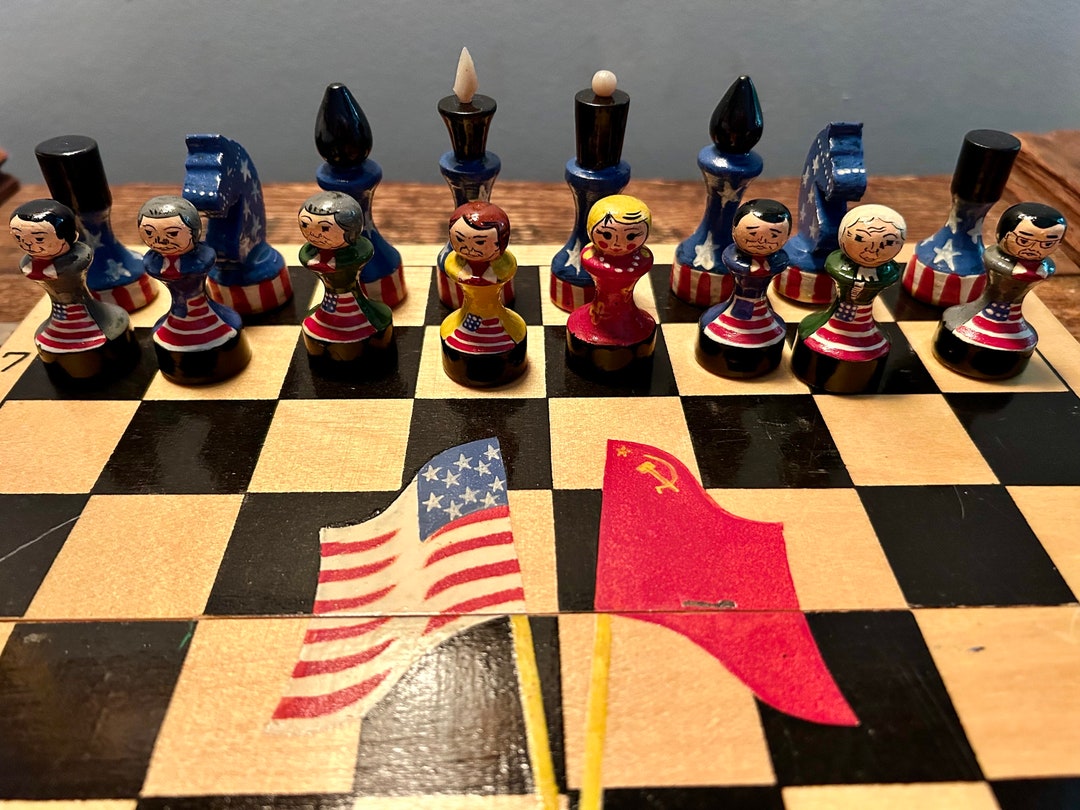 Folk Art Cold War Hand Painted Chess Set USA Vs the Soviet Union - Etsy