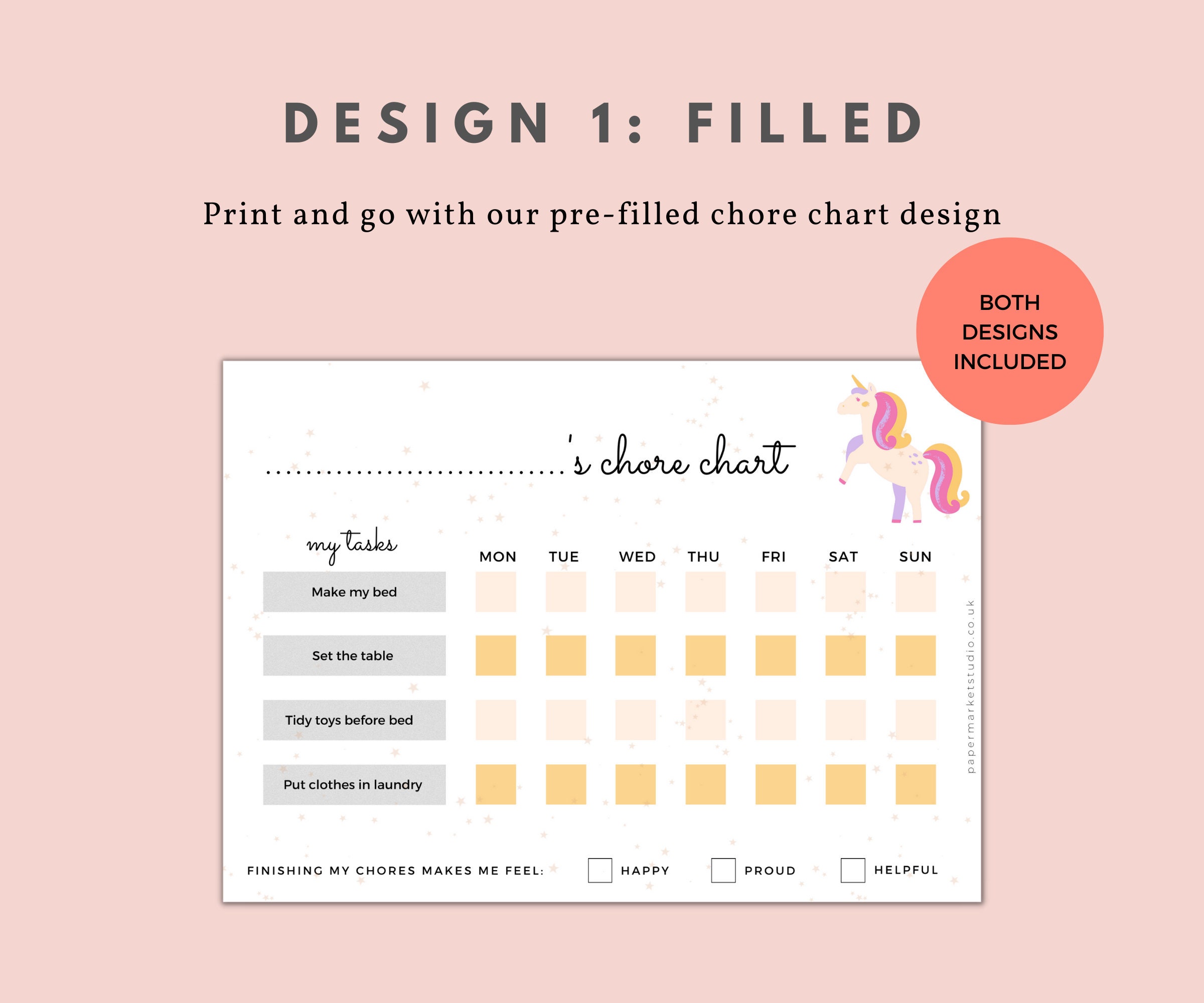 Printable Chore Chart | Kids Weekly Reward Chart | 2 Unicorn Sticker ...