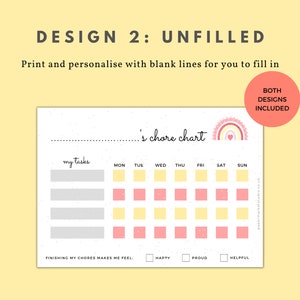 Printable Chore Chart | Kids Weekly Reward Chart | 2 Rainbow Sticker ...