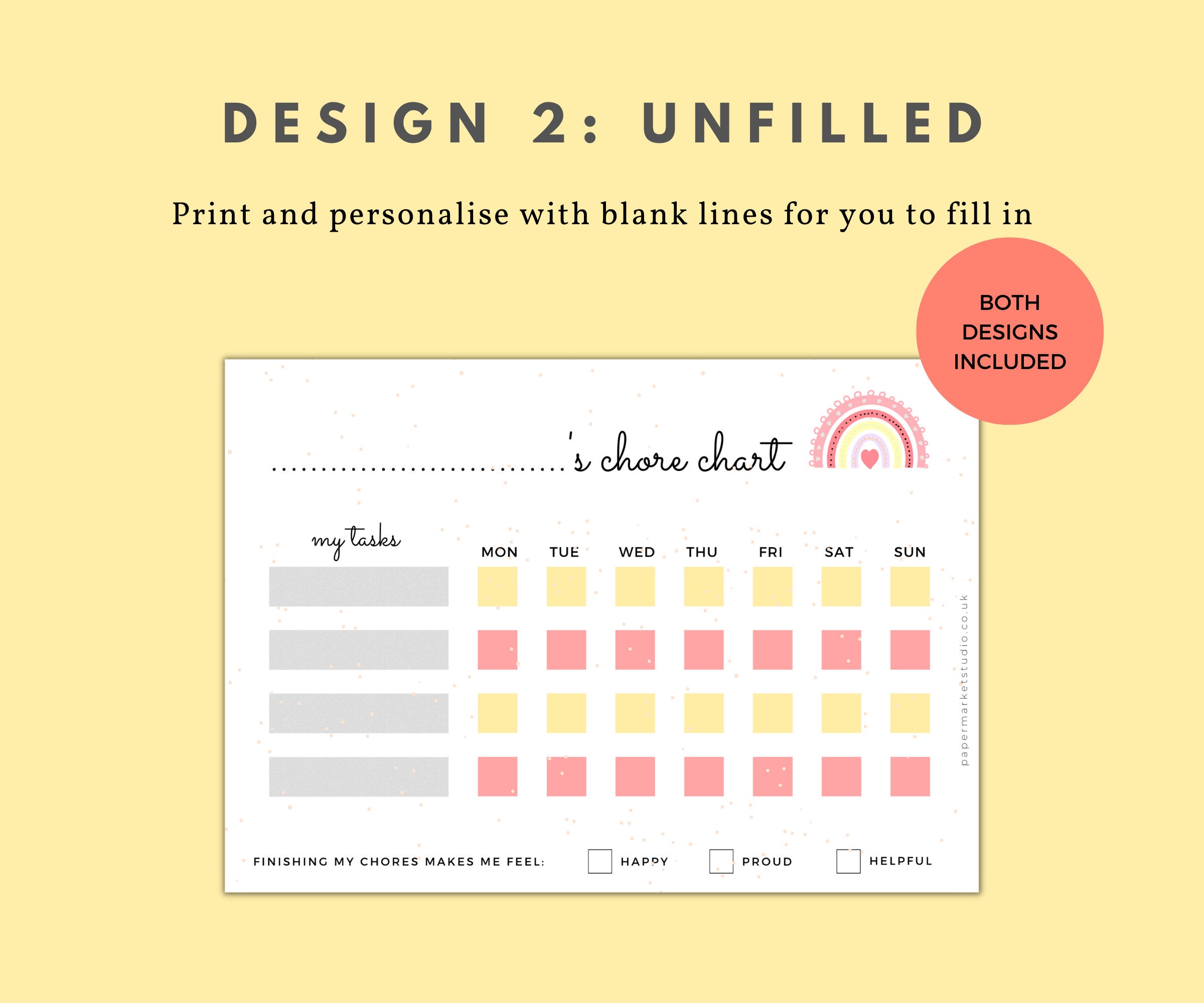 Printable Chore Chart | Kids Weekly Reward Chart | 2 Rainbow Sticker ...