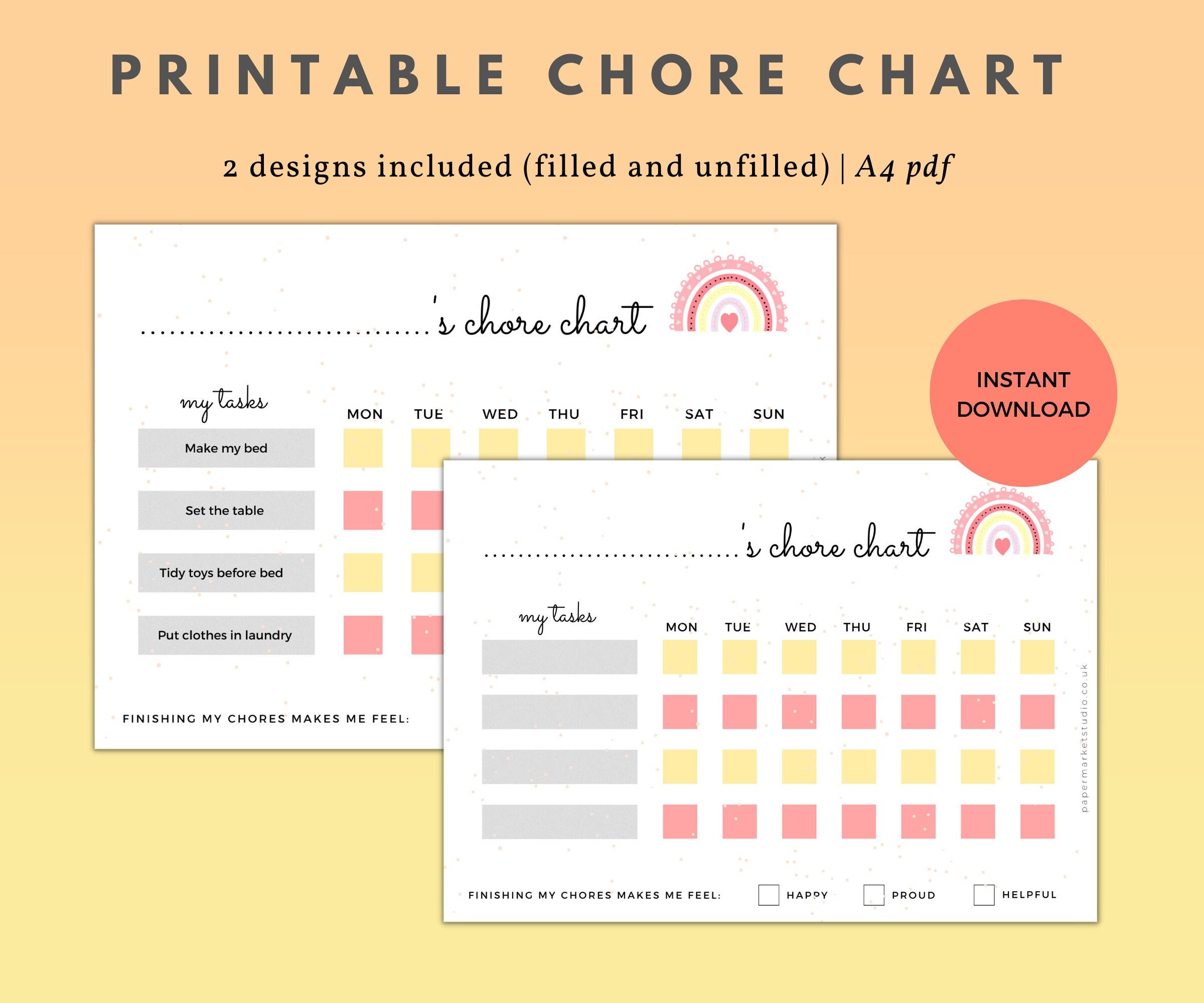 Printable Chore Chart | Kids Weekly Reward Chart | 2 Rainbow Sticker ...