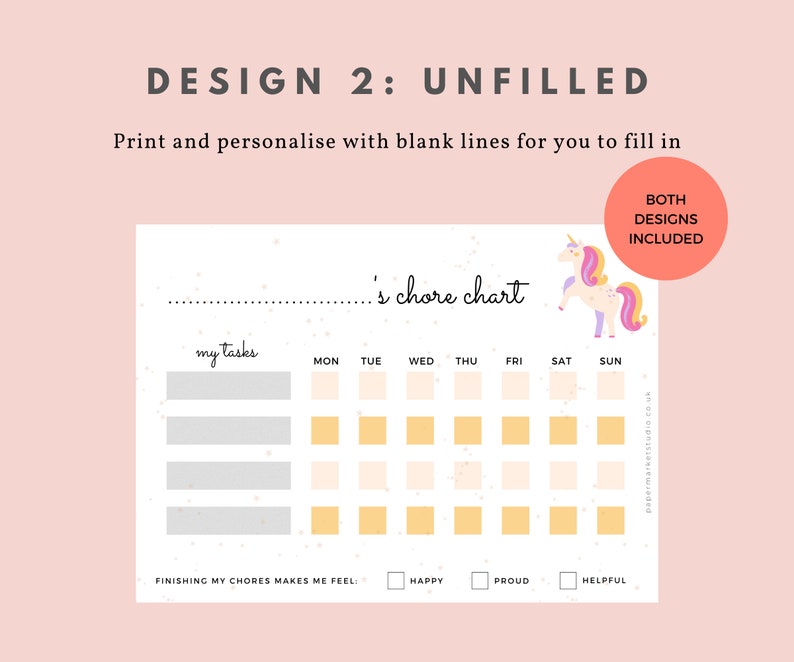 Printable Chore Chart | Kids Weekly Reward Chart | 2 Unicorn Sticker ...