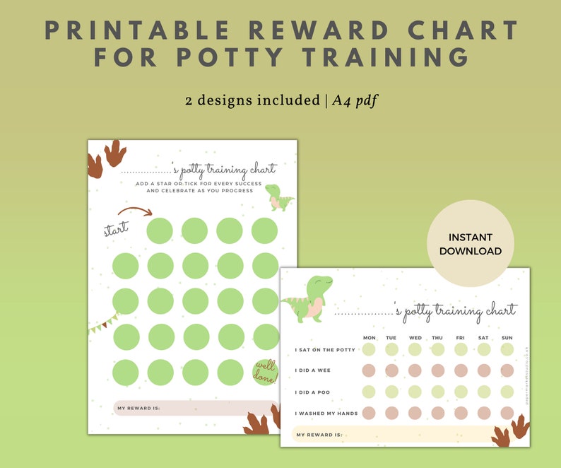 Printable Potty Training Reward Chart Toddler Weekly Chart 2 Dinosaur ...