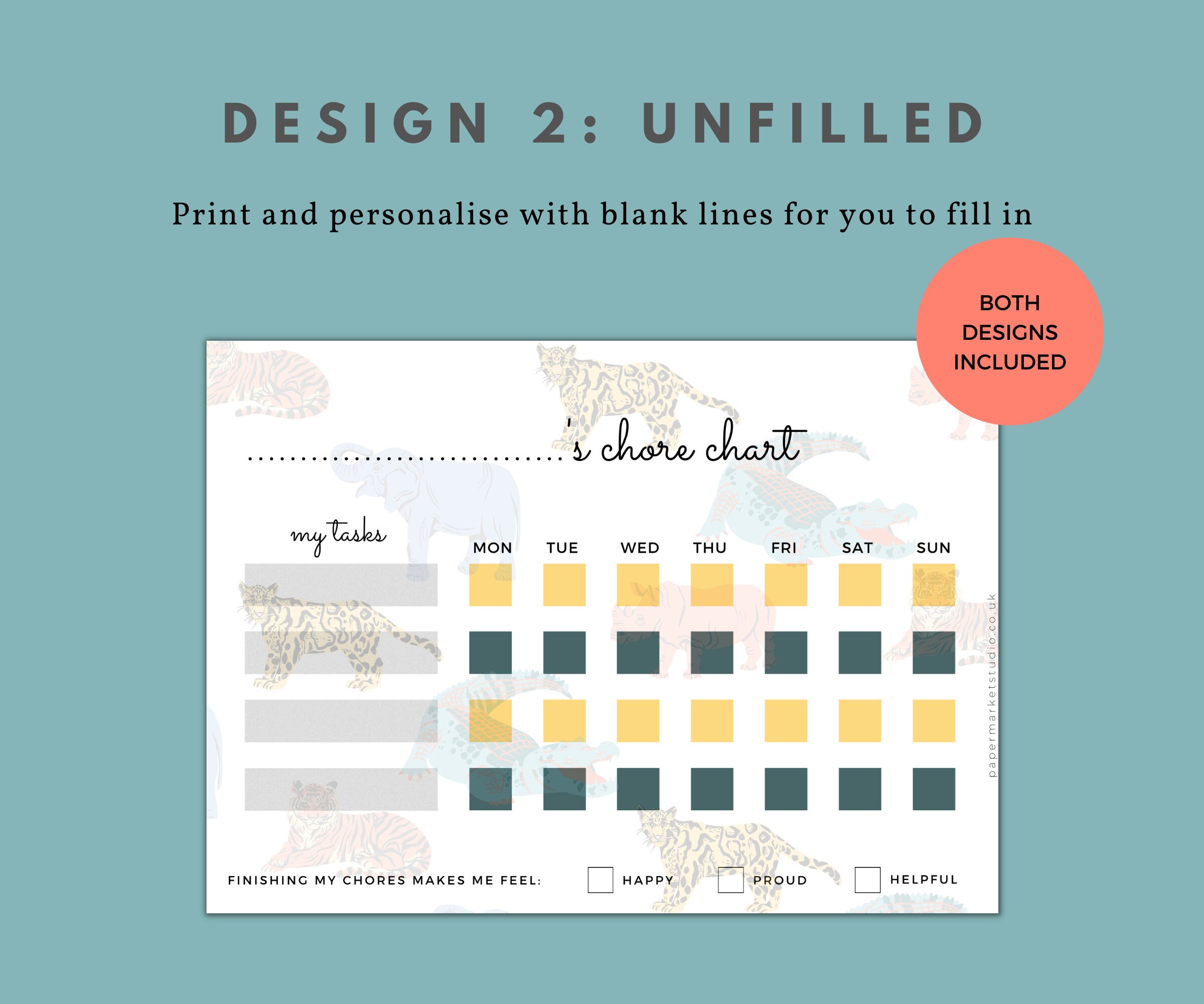 Printable Chore Chart | Kids Weekly Reward Chart | 2 Animal Safari ...