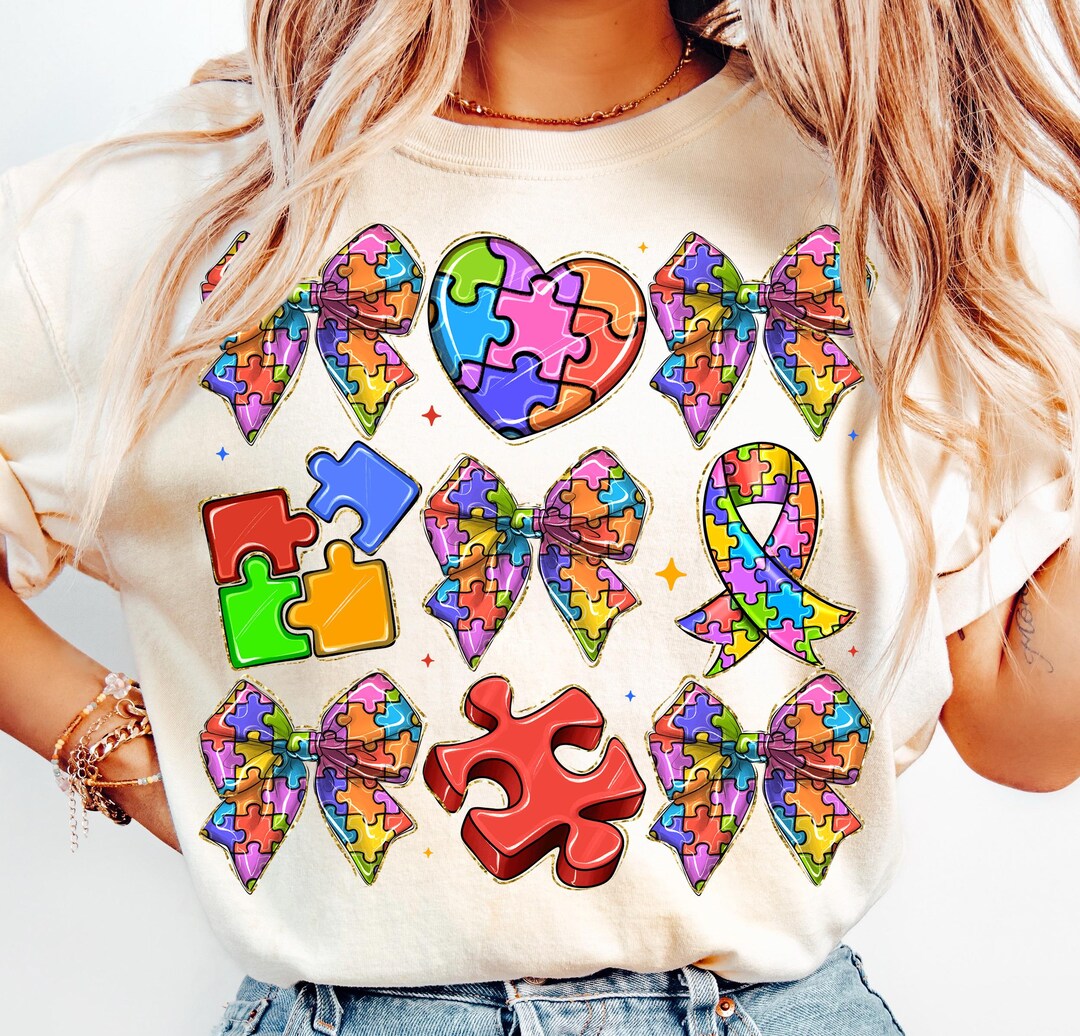 Coquette Autism Bow Png, Cute Autism Bow Png, Colorul Autism Puzzle ...