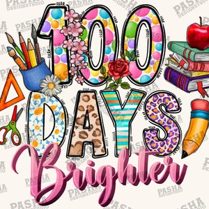 100 Days Brighter PNG, Instant Digital Download, Retro Png, 100 Days ...