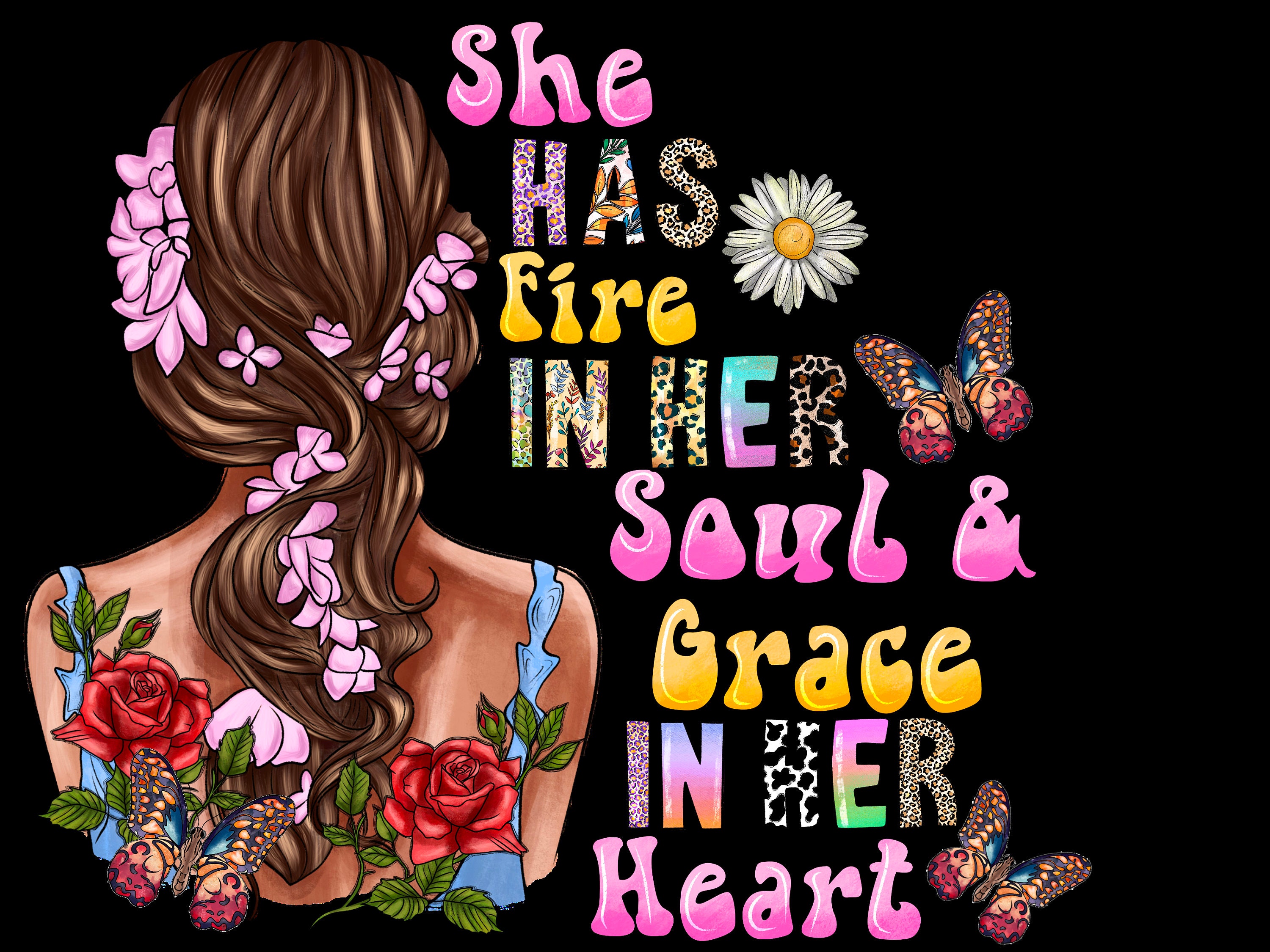 She Has Fire in Her Soul Messy Bun Png Sublimation Design Download ...