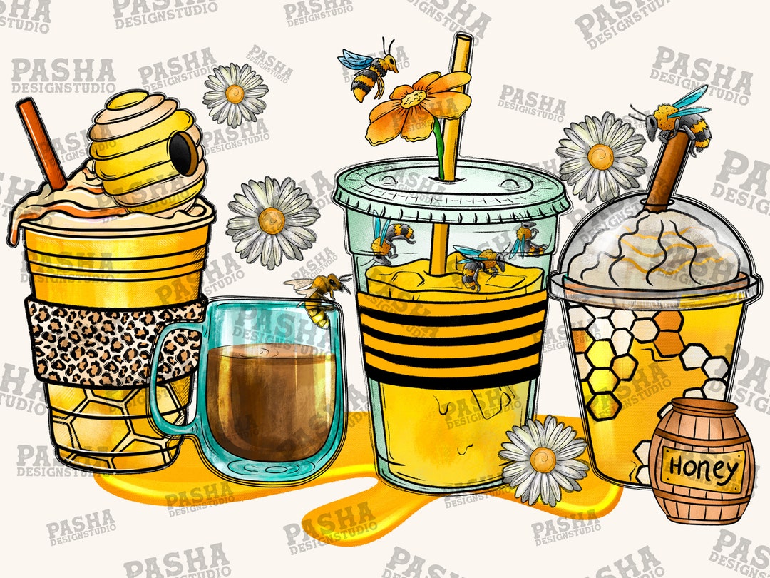 Honey Bee Coffee Cups Png Sublimation Design, Honey Bee Coffee Clipart ...