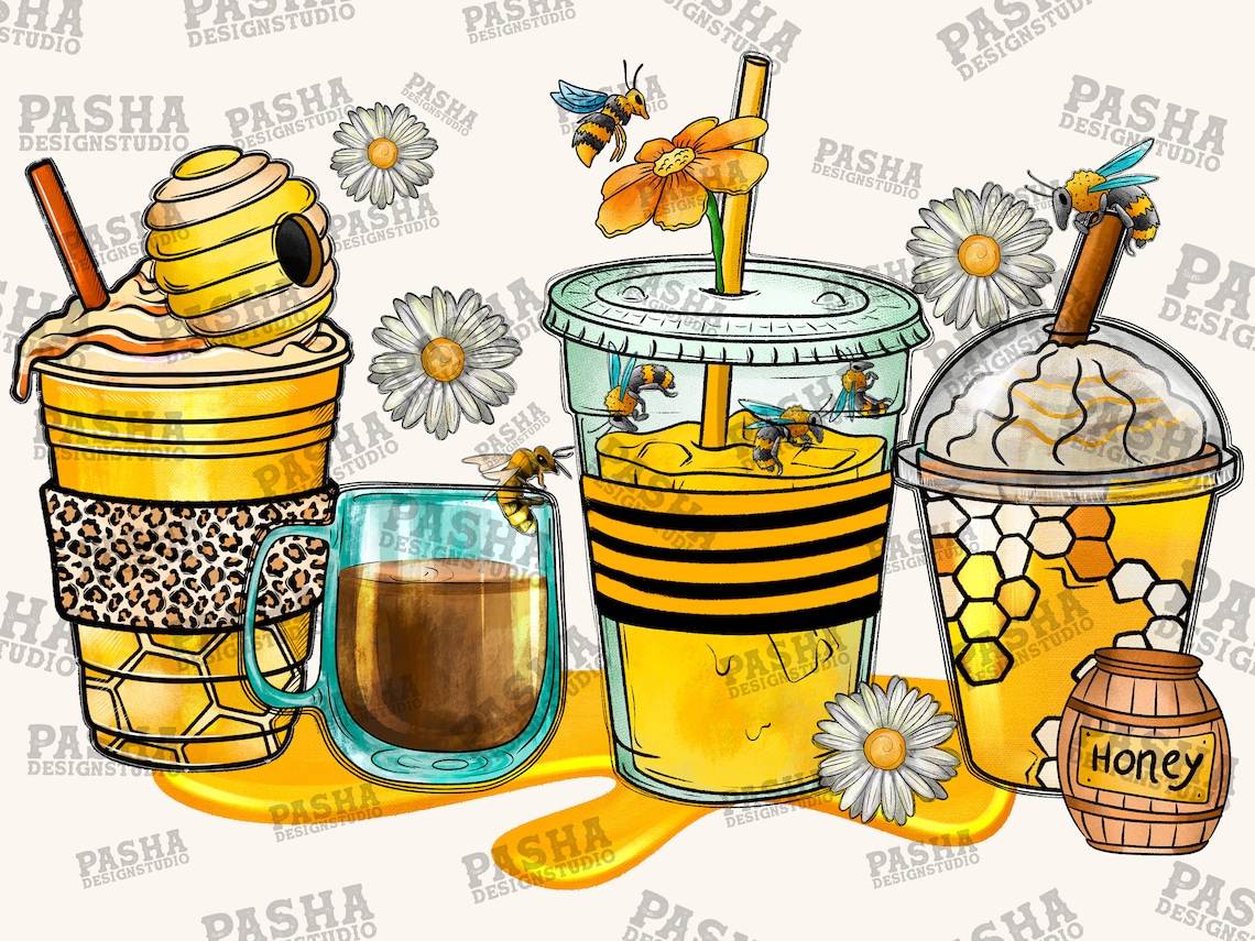 Honey Bee Coffee Cups Png Sublimation Design, Honey Bee Coffee Clipart ...