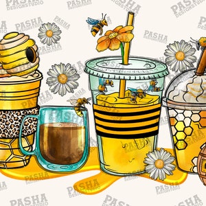 Honey Bee Coffee Cups Png Sublimation Design, Honey Bee Coffee Clipart ...