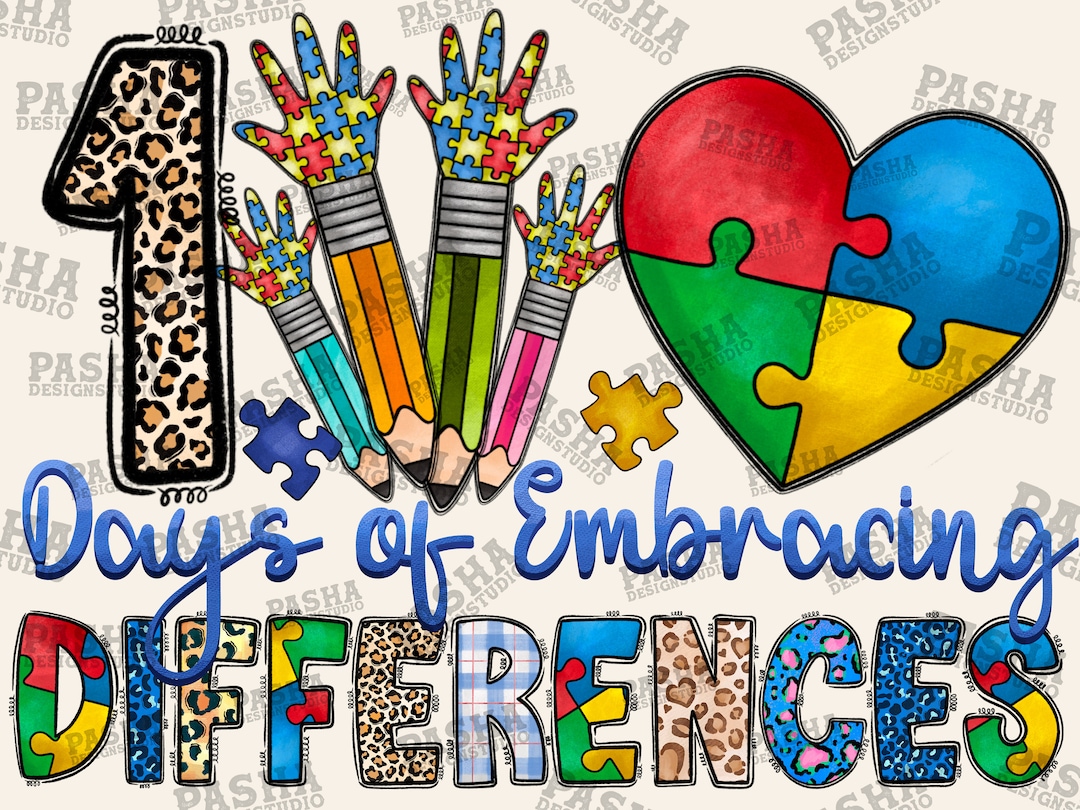 100 Days of Embracing Differences PNG, Happy 100 Days of School File ...