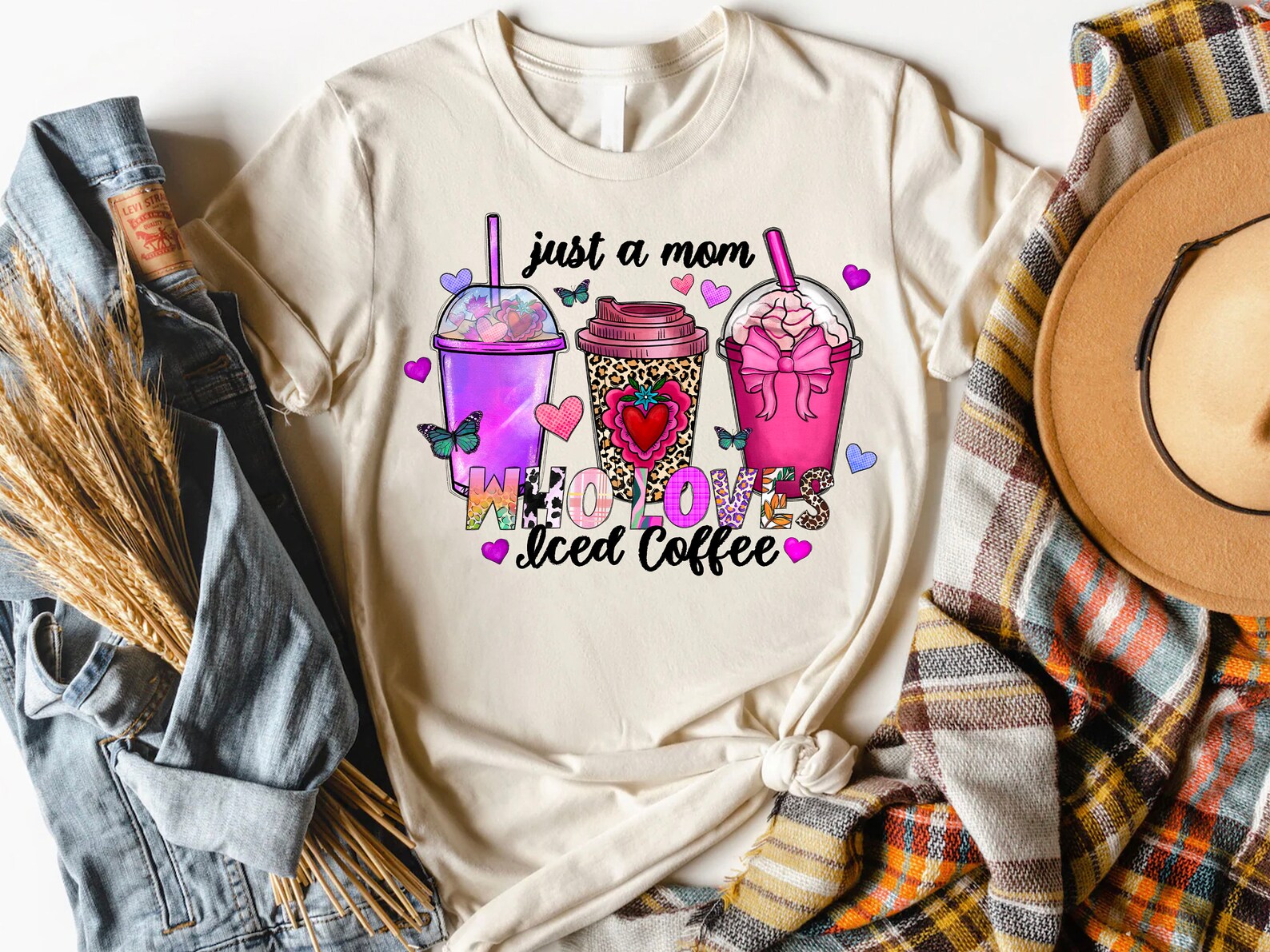 Just a Mom Who Loves Iced Coffee Png, Coffee PNG, Fall Latte Png,pink ...
