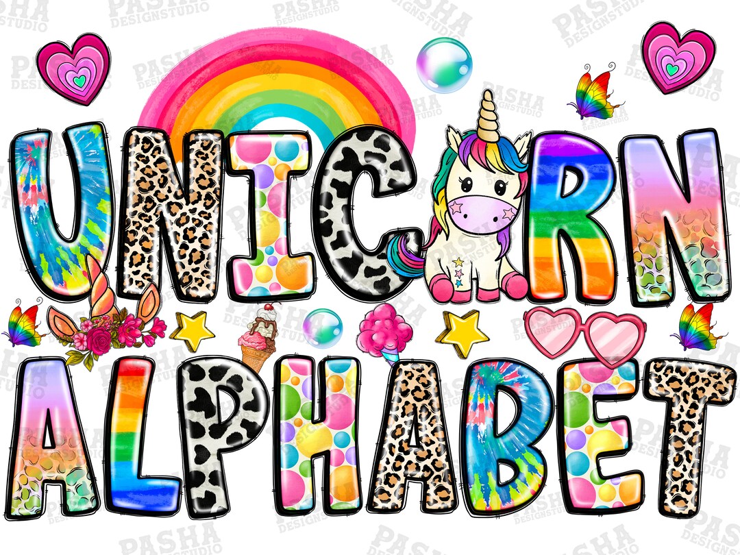 Unicorn Doodle Alphabet Bundle, Unicorn Font Png, Unicorn PNG Letters ...