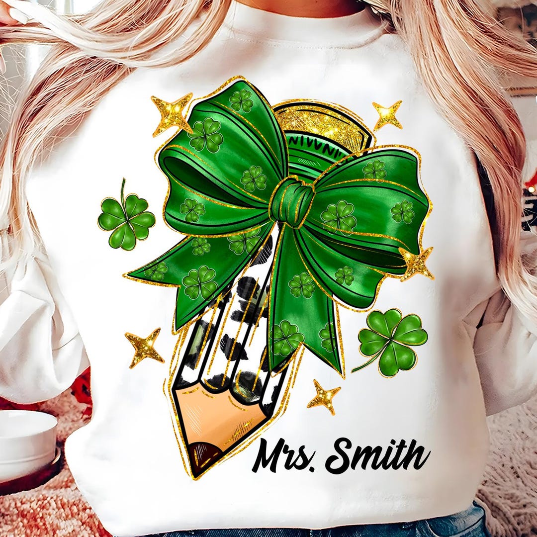 Teacher St Patrick's Coquette Bow Pencil Png, St. Patrick's Day Png ...
