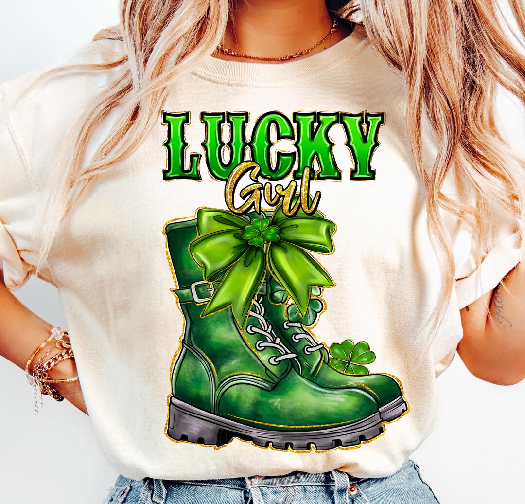 Lucky Girl PNG, St Patrick's Day Cowboy Boots Png, Green Shamrock Bow ...