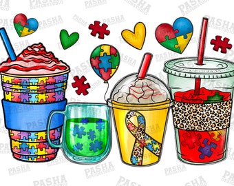 Autism Awareness Day Coffee Cups Png Sublimation Design Download ...
