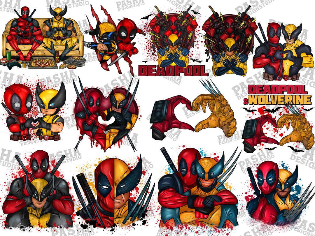 Digital Designs Deadpool Wolverine, 13 Designs for DTF Halftone in Png ...